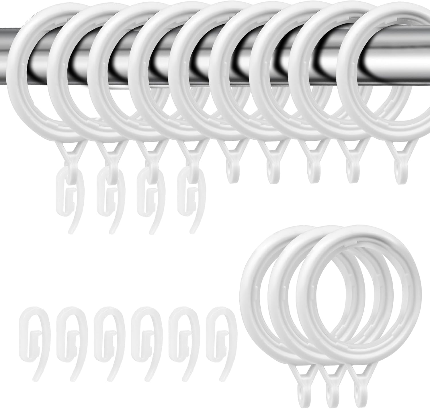 40 Pack Curtain Rings and Hooks, KissDate White 42mm Hanging Rings ...