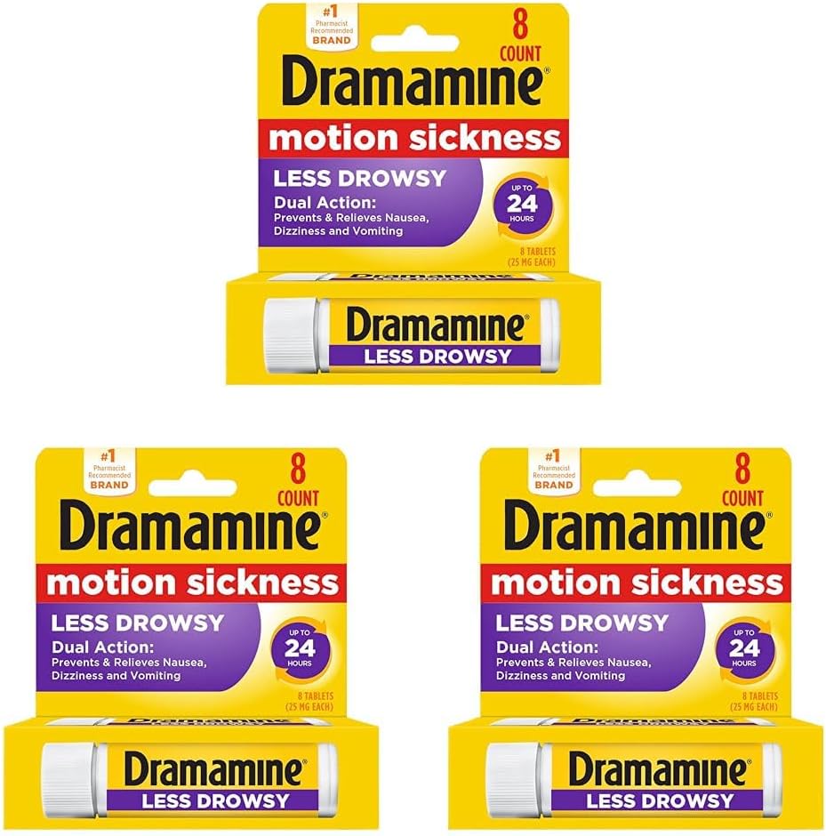 Amazon.com: Dramamine Motion Sickness Relief Less Drowsey Formula, 8 ...