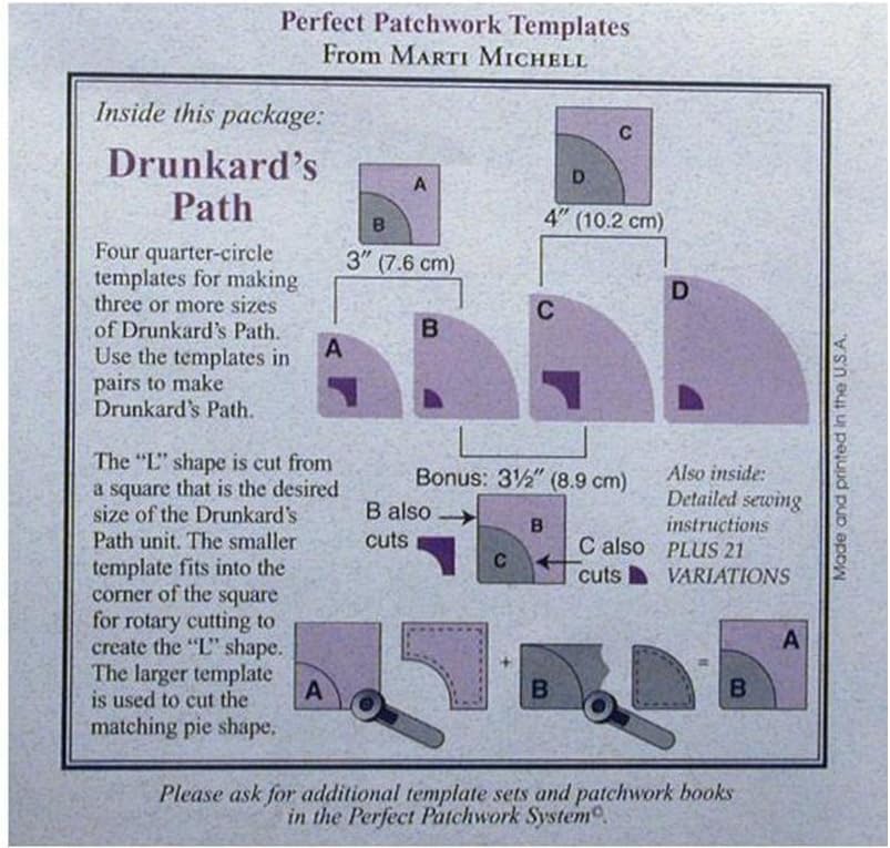 Amazon.com: Perfect Patchwork Marti Michell Template Set TemplateDrunkardsPath, Drunkard's Path ...
