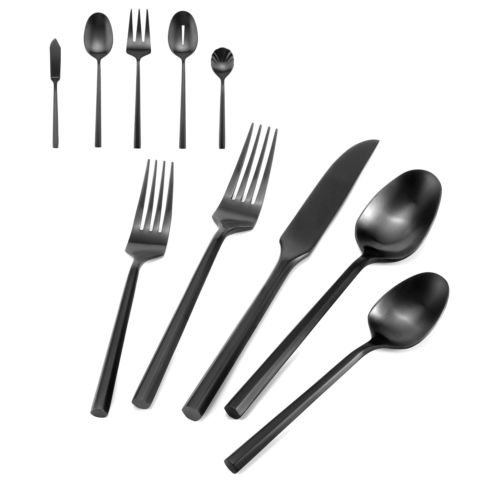 Amazon.com | Silverware Set with Serving Utensil Set Black Flatware Set ...