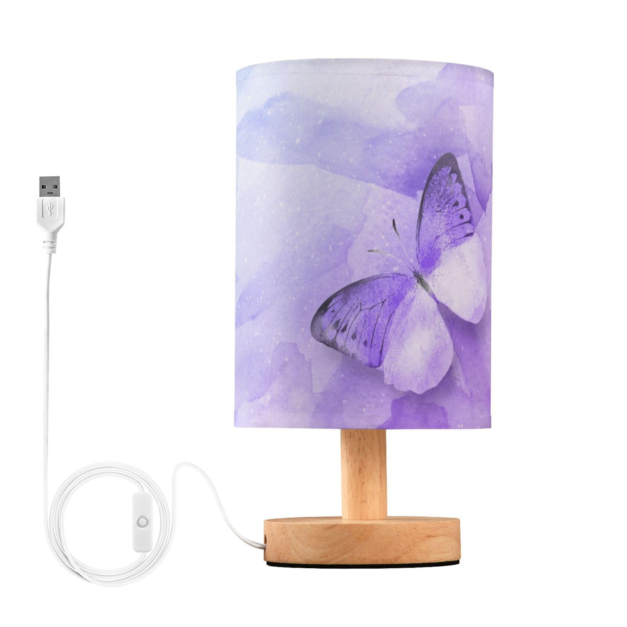 YYZZH Table Lamp Watercolor Purple Butterfly Galaxy Nightstand Lamp ...