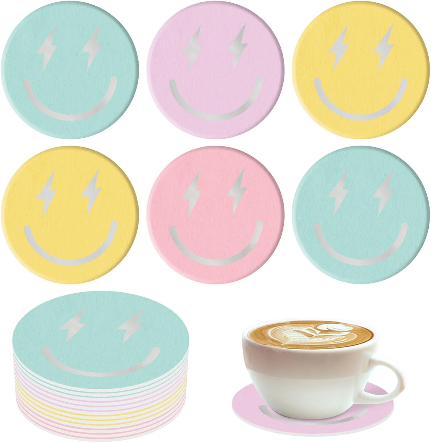 Amazon.com: Whaline 16 Packs Smile Faces Coasters for Drink with Holder ...