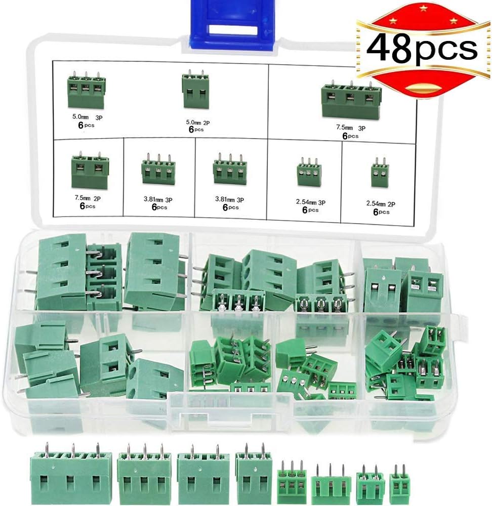 RUNCCI-YUN 48PCS PCB Screw Terminal Block 2Pin 3Pin Pitch PCB Mount ...