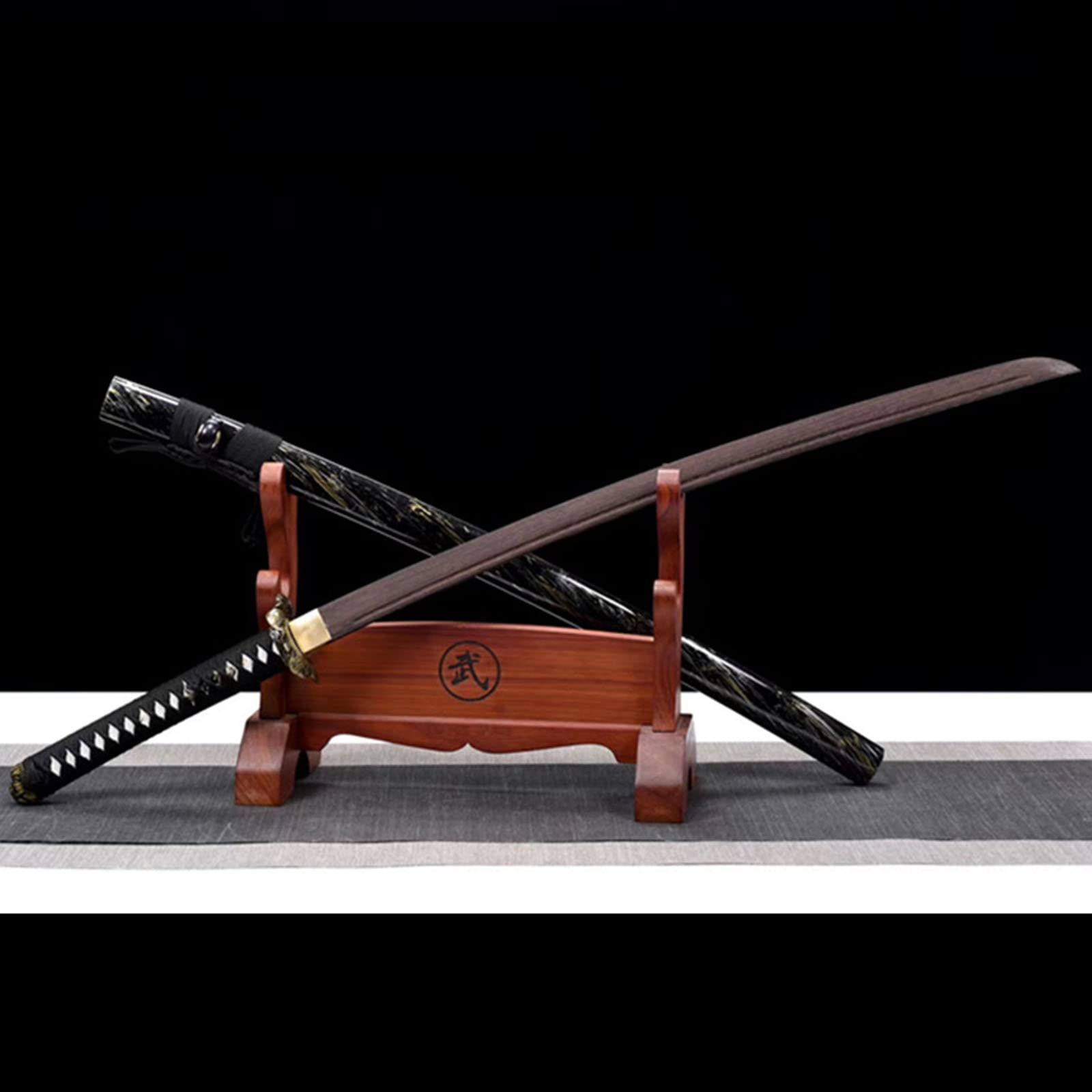 Scjshu103cm Natural Wooden Katana With Solid Wood Paint Sheath Black ...
