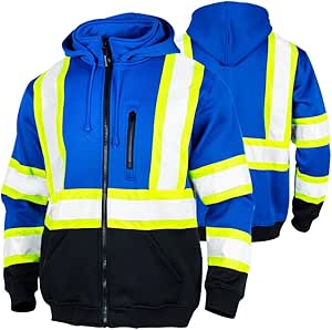 FONIRRA Hi Vis Safety Fleece Zip Hoodie for Men Reflective Sweatshirts ANSI Class 3 Jackets ...