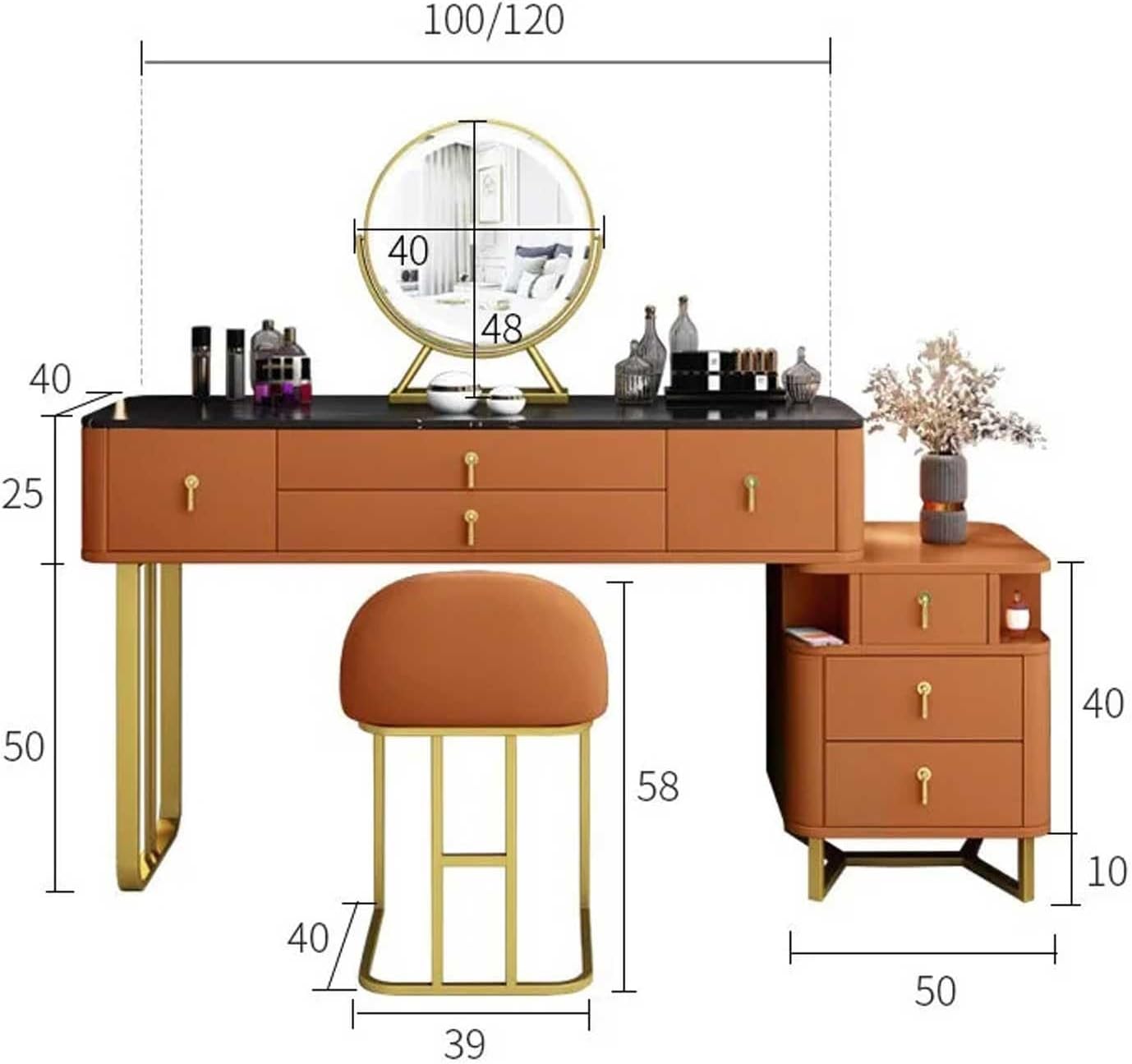 WANGHAI-666 バニティデスク モダンバニティデスク、鏡と広々とした引き出し付きメイクアップバニティ、キャビネット付きメイク