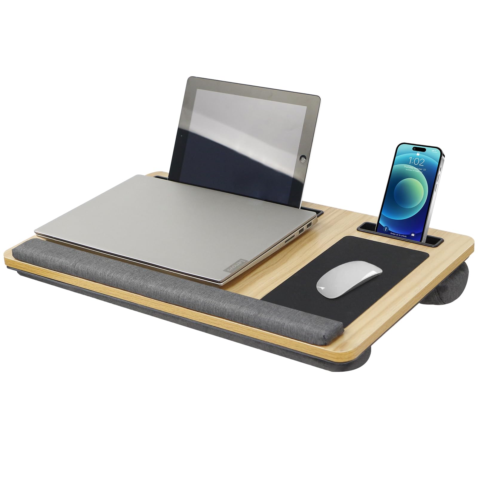 Amazon.com: Wooden Lap Desk with Cushion - Portable Laptop Tray for Bed ...
