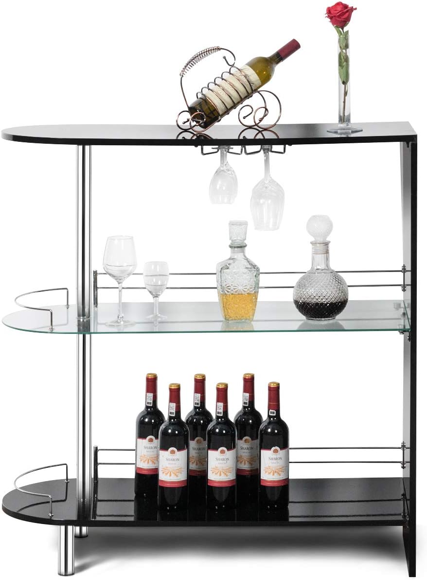 Amazon.com: COSTWAY Bar Cabinets Table with 2-Holder, Modern Liquor ...