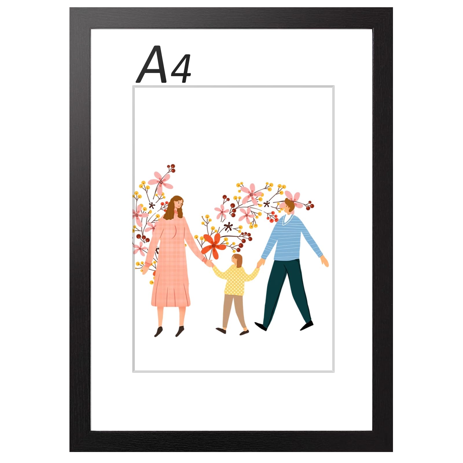 Wooden A4 Picture Frame 21x29.7 cm, A4 Frame with Mount, A4 Black Frame ...