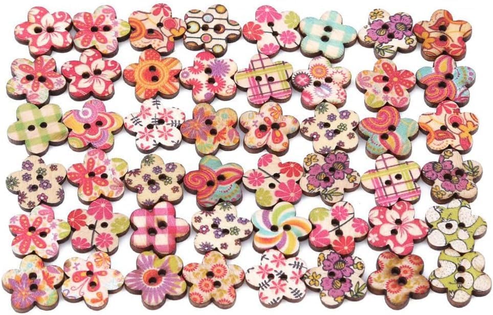 Amazon.com: 50 Pcs Multicolor Wooden Buttons Handmade Multi Shapes Cute ...