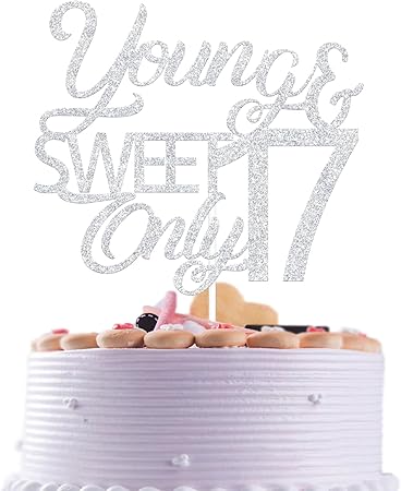 Young and sweet only 17 Cake Topper, 17th Birthday Decorations, 17 ...
