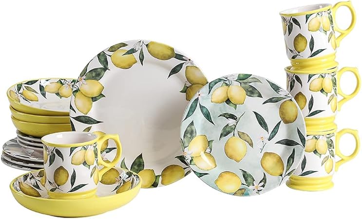 Amazon.com: Bico Lemon Dreams Ceramic 16 pcs Dinnerware Set, Service ...