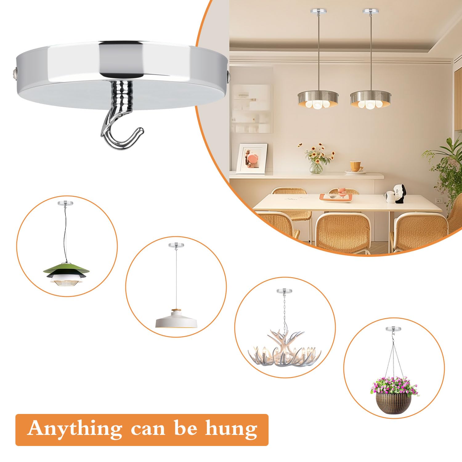 Snapklik.com : Helunsi Ceiling Canopy Kit, Silver Chandelier Pendant ...