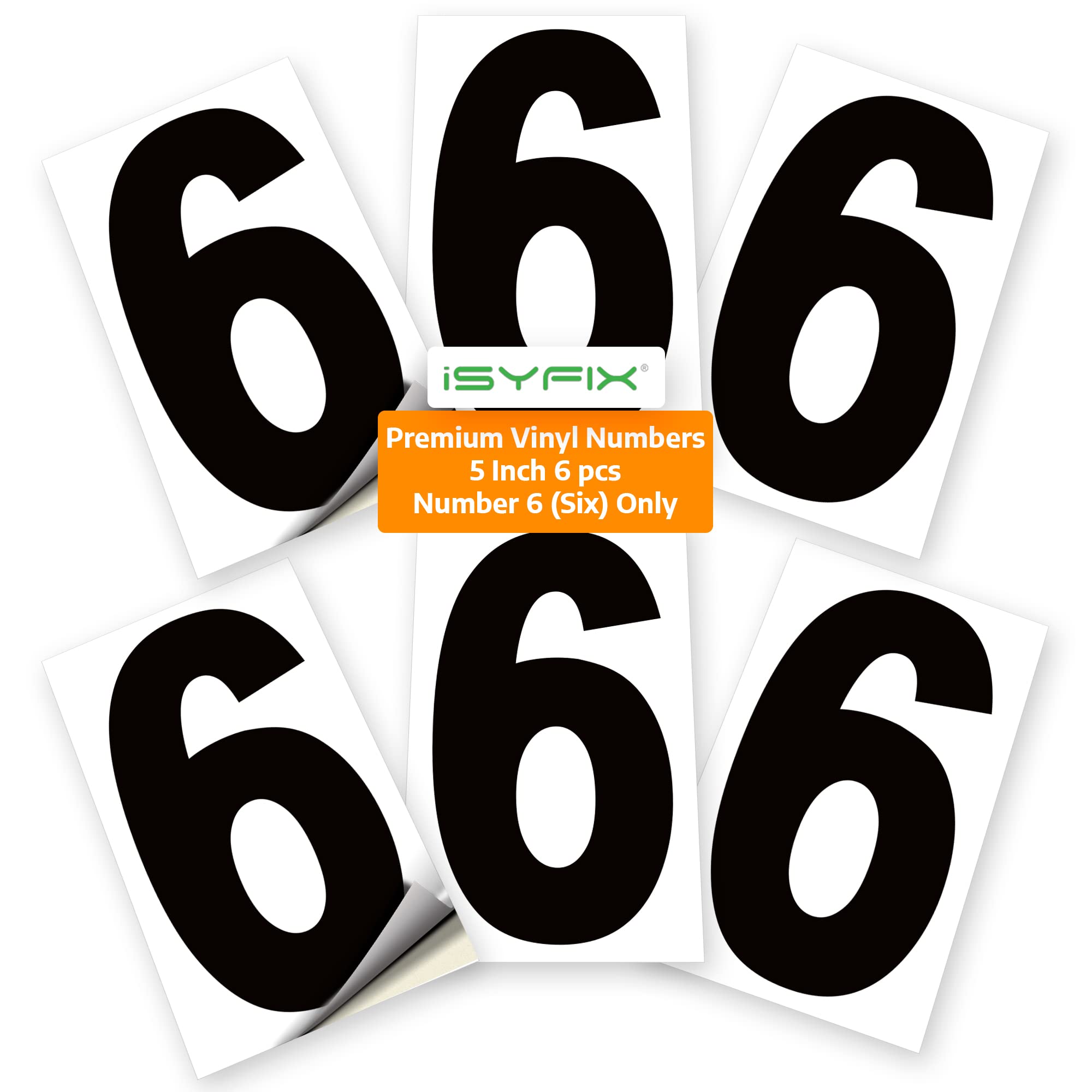 Amazon.com: iSYFIX Black Vinyl Number 6 (Six) Stickers - 6 Pack 5 inch ...
