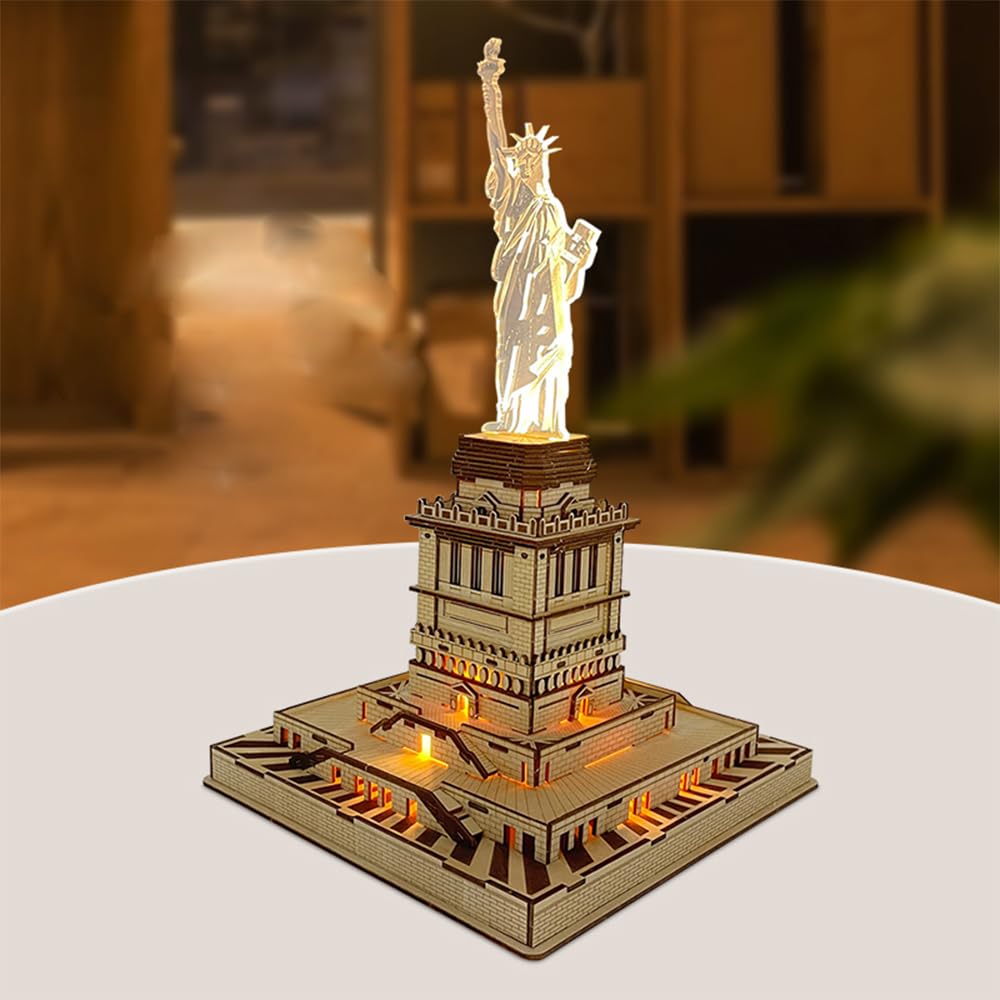 Amazon.com: 3D Wooden Model Puzzle - Statue of Liberty Miniature Kit ...