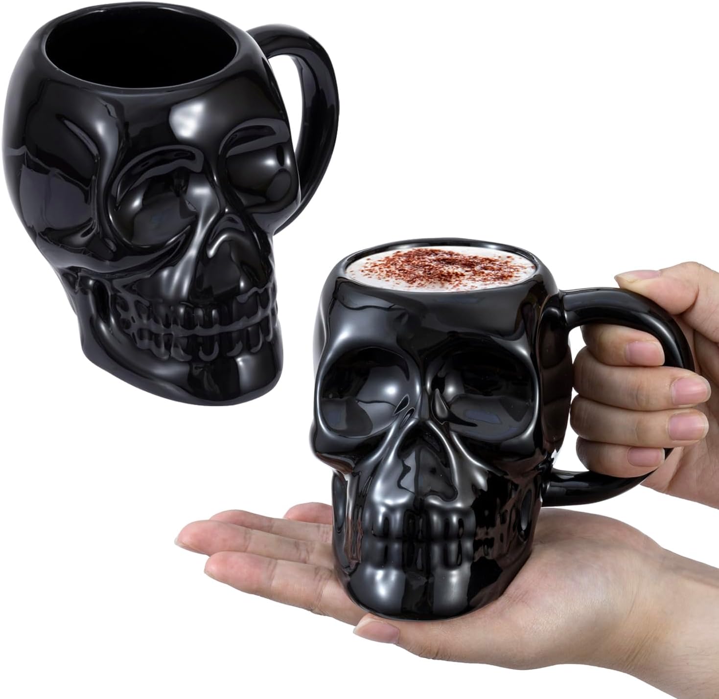 Amazon.com: MyGift Gothic Novelty Drinkware, Goth Skull Shaped Black Glazed Ceramic Mugs ...