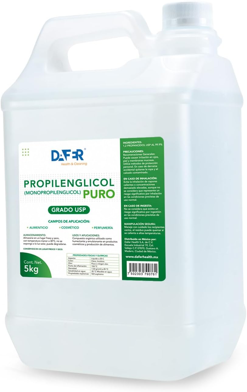 Propilenglicol Puro USP grado alimenticio y cosmético botella de 1kg (5 ...