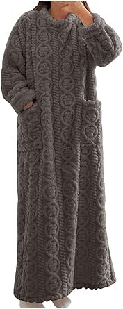 Womens Flannel Dress Maxi Long Nightgown Fuzzy Fleece Cozy Plush Warm ...