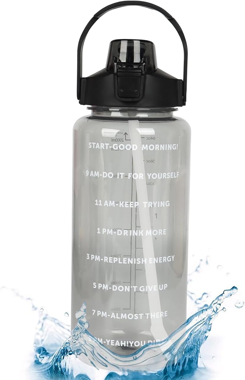 Amazon | FJbottle 水筒 2リットル ウォーターボトル 2000ml 大容量 タイムマーカー ストロー付き 目盛り 軽量 直飲み スポーツ飲料対応 女の子 男の子 おしゃれ ...