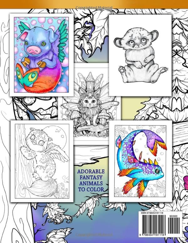 Cute Coloring Book For Adults and Teens: Adorable Fantasy Animals To ...