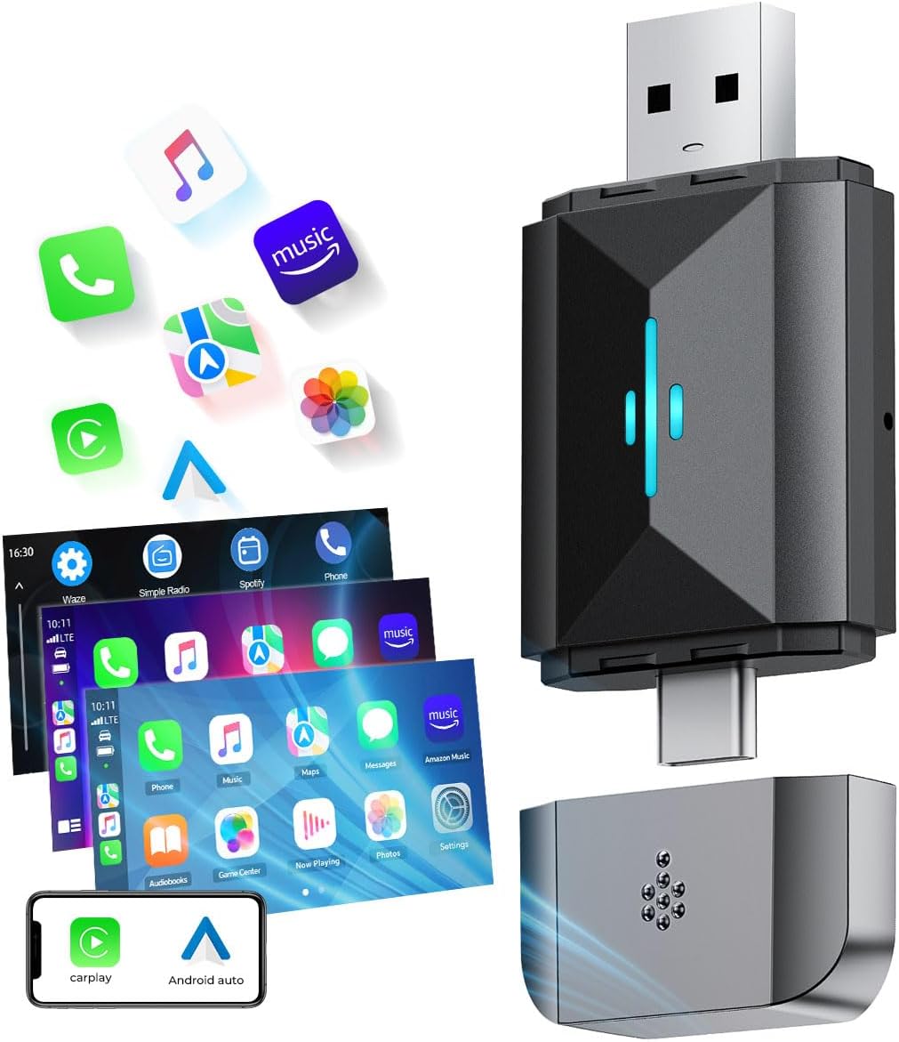 Carplay sans Fil & Adaptateur Android Auto sans Fil, 2 en 1 Dongle ...