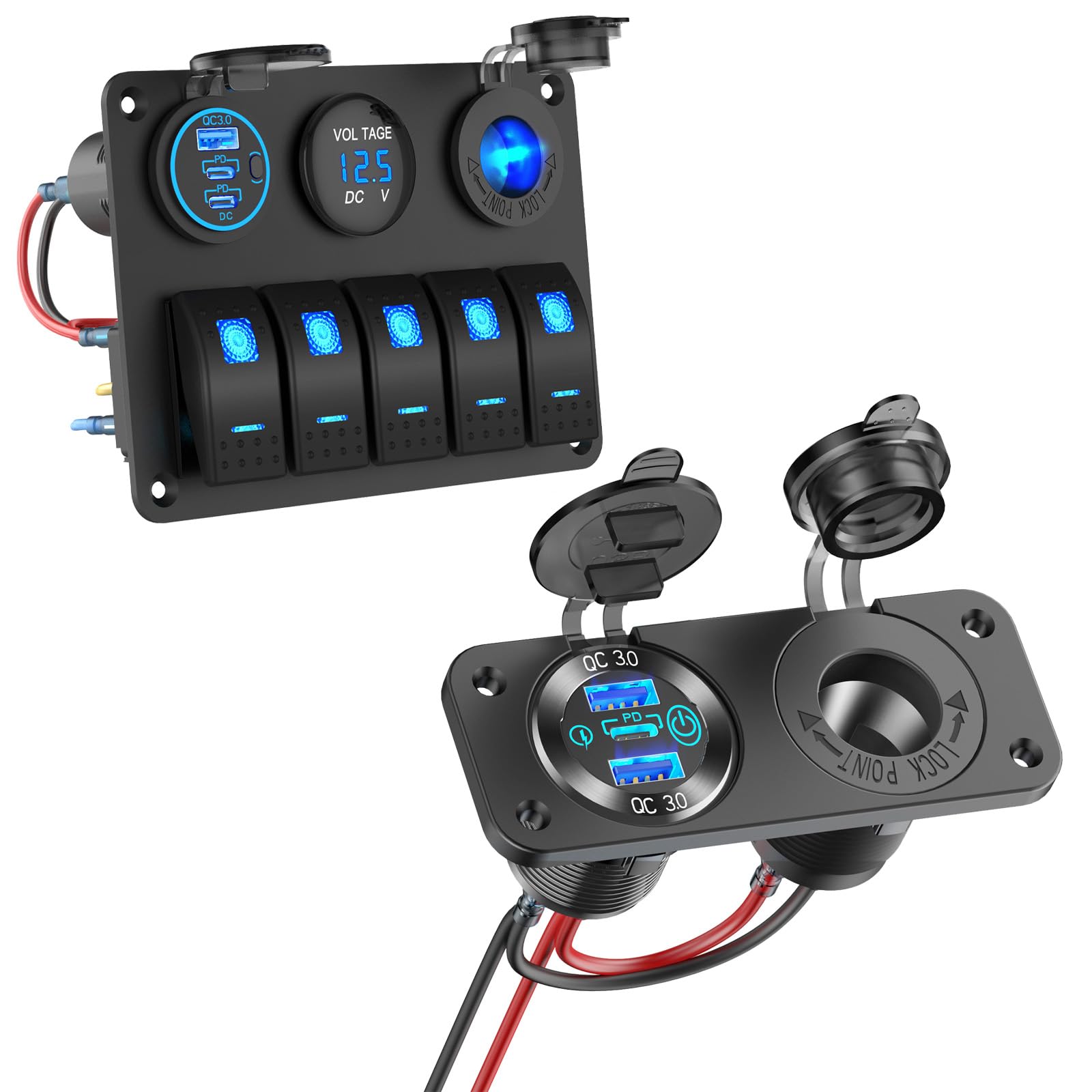 Amazon.com: Marine Boat Switch Panel Waterproof, 5 Gang Marine Rocker ...
