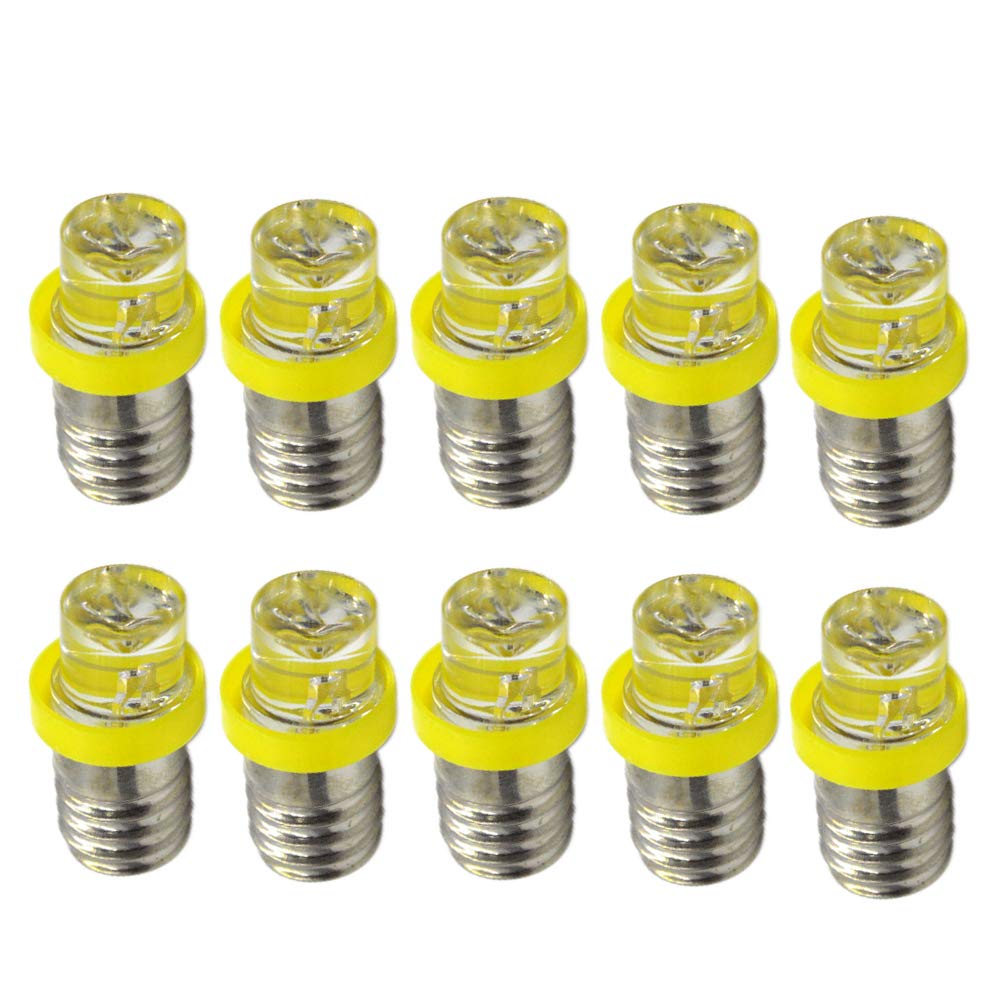 Ruiandsion 10pcs 12V E10 LED Bulb White/Blue/Red/Green/Yellow E10 Base ...