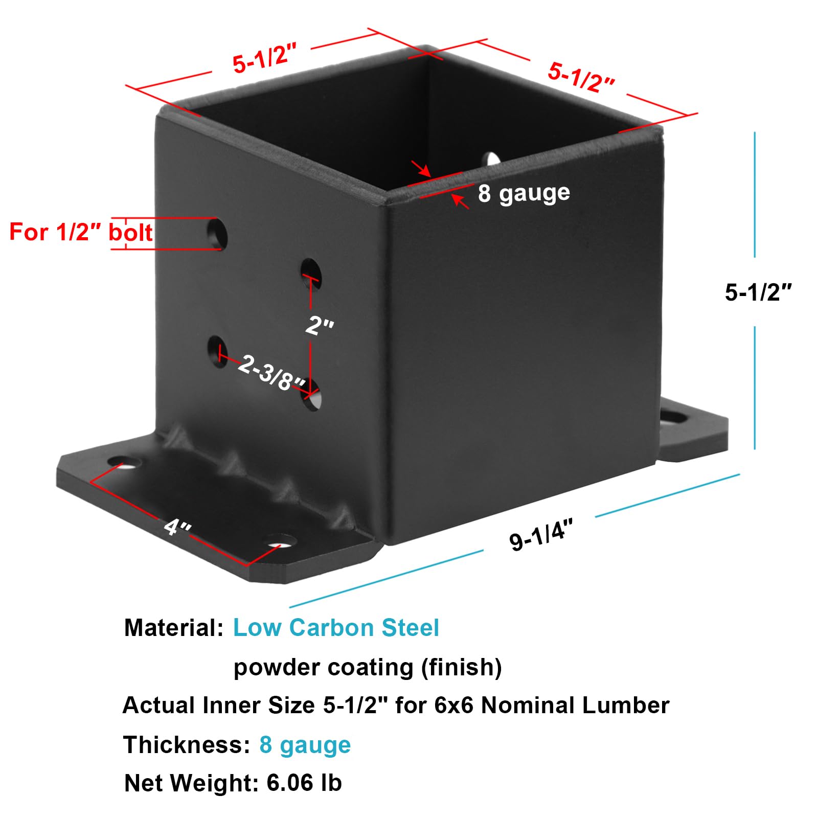 Snapklik.com : Eoere 2 PCS 6x6 Post Base, 8-Gauge 6x6 Post Brackets ...