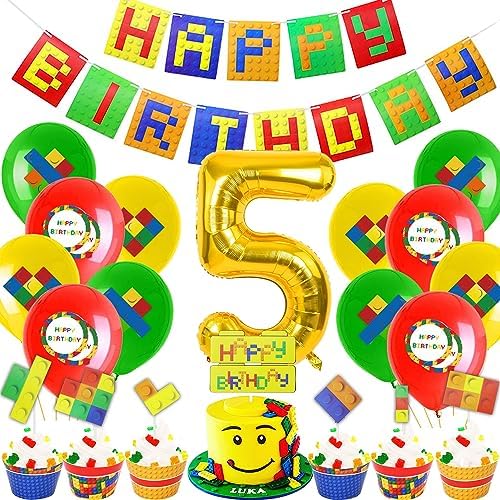 Amazon.com: 27 Pack Building Blocks Themed Birthday Party Decorations ...