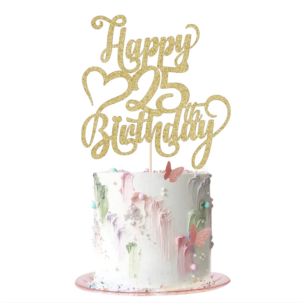 Amazon.com: AROKIPPRY Gold Glitter Happy 25th Birthday Cake Topper - 25 ...