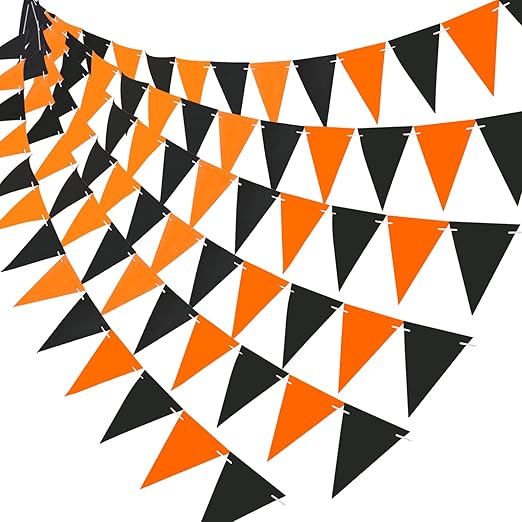 XNHIU Halloween Bunting Banner Black Orange Flag Garland Pennant for ...