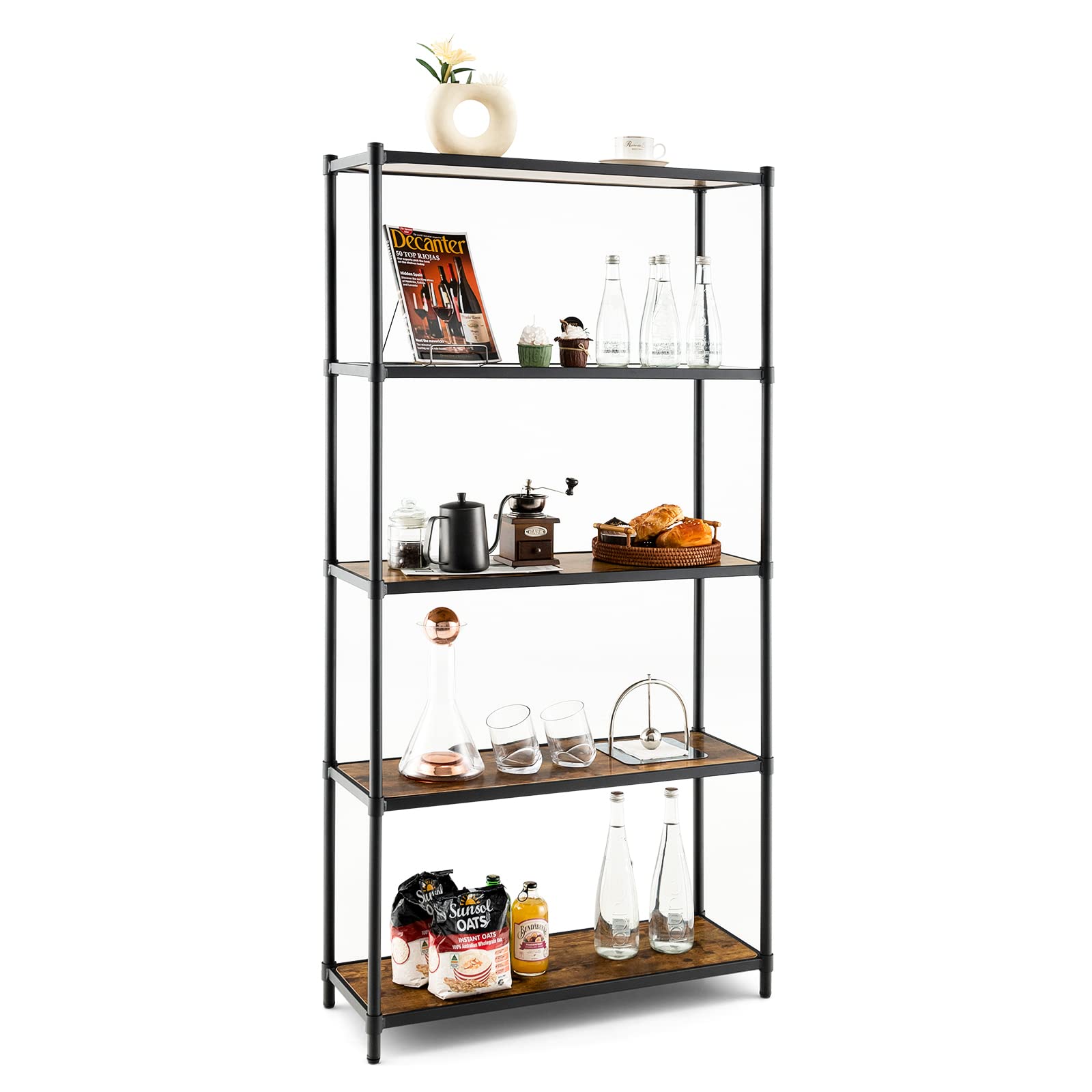 Amazon.com: Giantex 5-Tier Industrial Bookshelf Black - 61" Tall Open ...