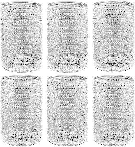 Clear Hobnail Beaded Drinking Glasses Set of 6, (10 oz) Vintage ...
