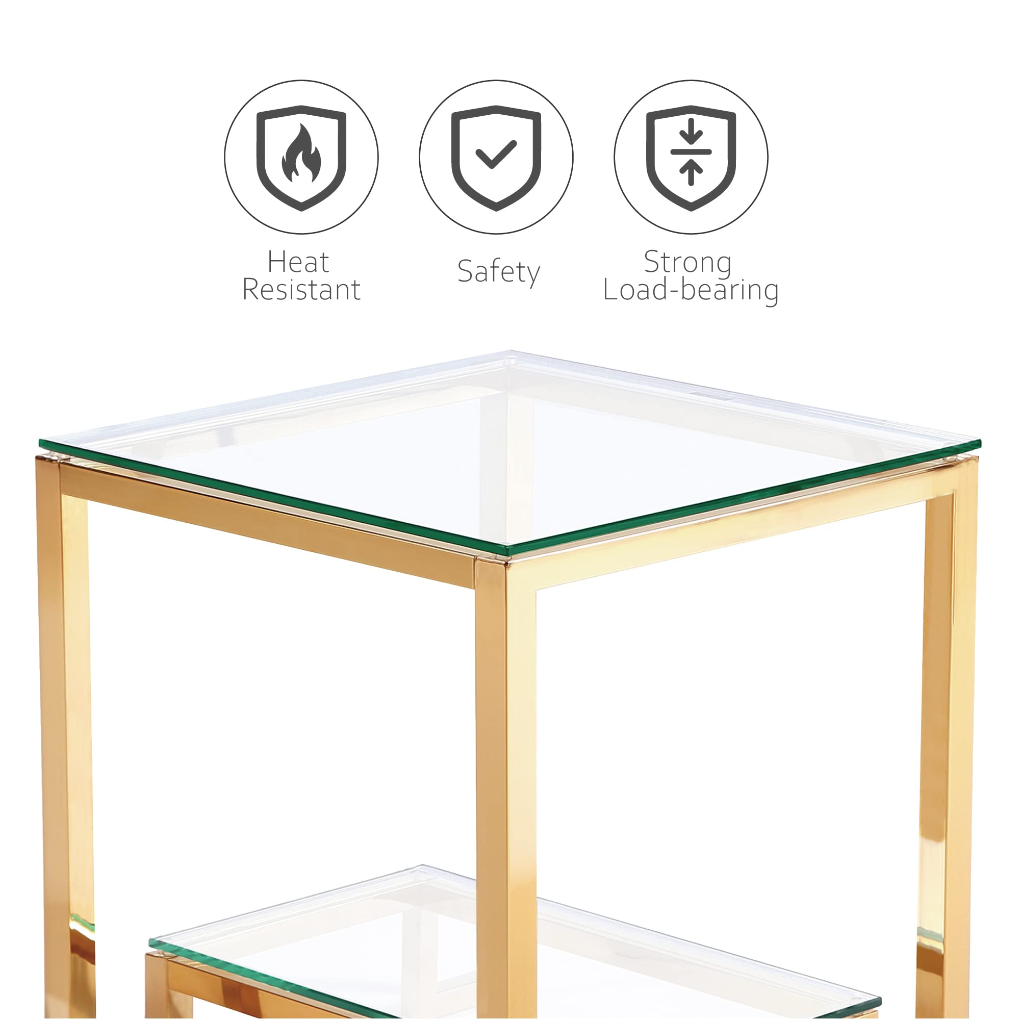 Glass End Table,Modern Square Side Table with Glass Shelf 2 Tier Coffee ...