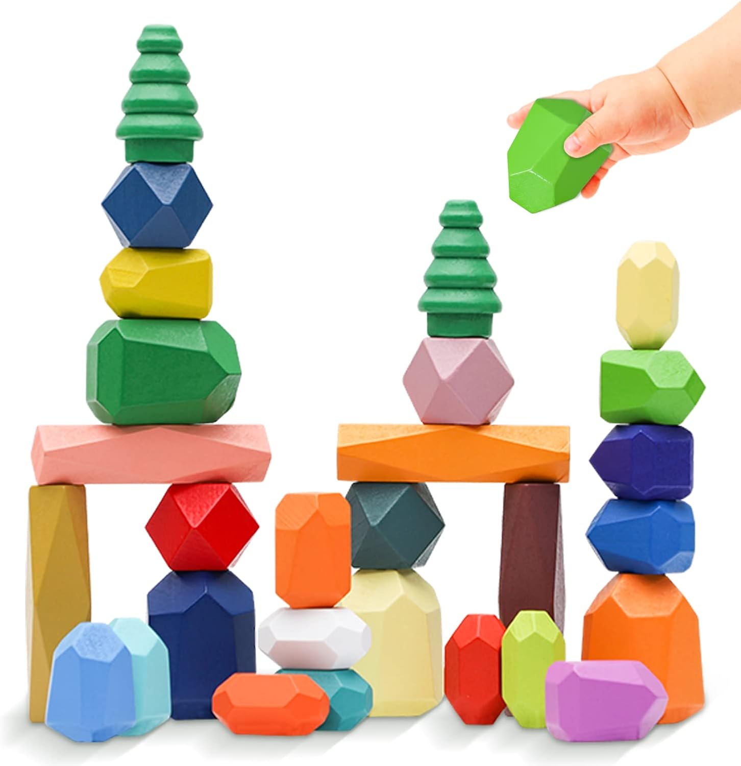 Amazon.com: YLTTZH 28 Pcs Toddler Wooden Sorting Stacking Rocks ...