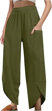 Amazon.com: Flowy Pants for Women Summer Elastic Pants Flowy Beach ...