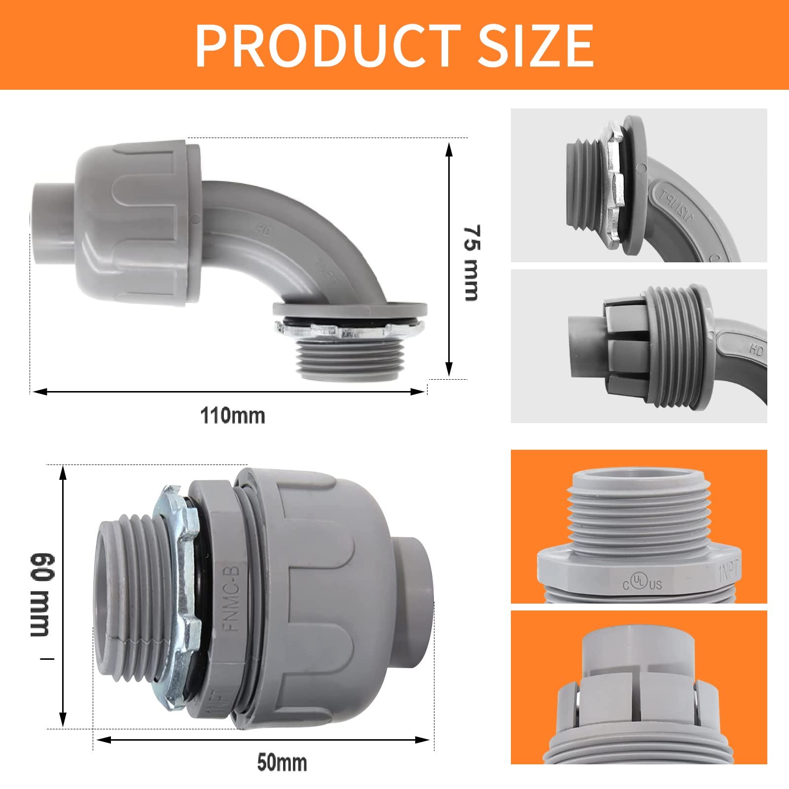Snapklik.com : 1 Inch Liquid Tight Connector UL Listed Nonmetallic ...