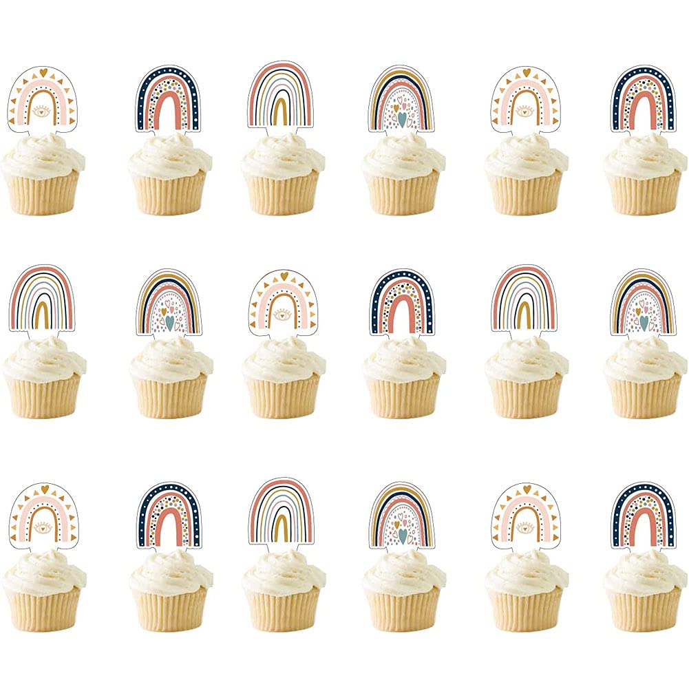 Buy Boho Rainbow Cake Topper 24PCS Boho Rainbow Birthday Party Supplies ...