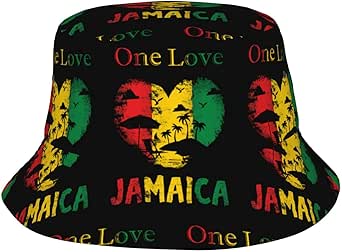 Amazon.com: FuriTou One Loves Jamaican Rasta Reggae Bucket Hat Packable ...