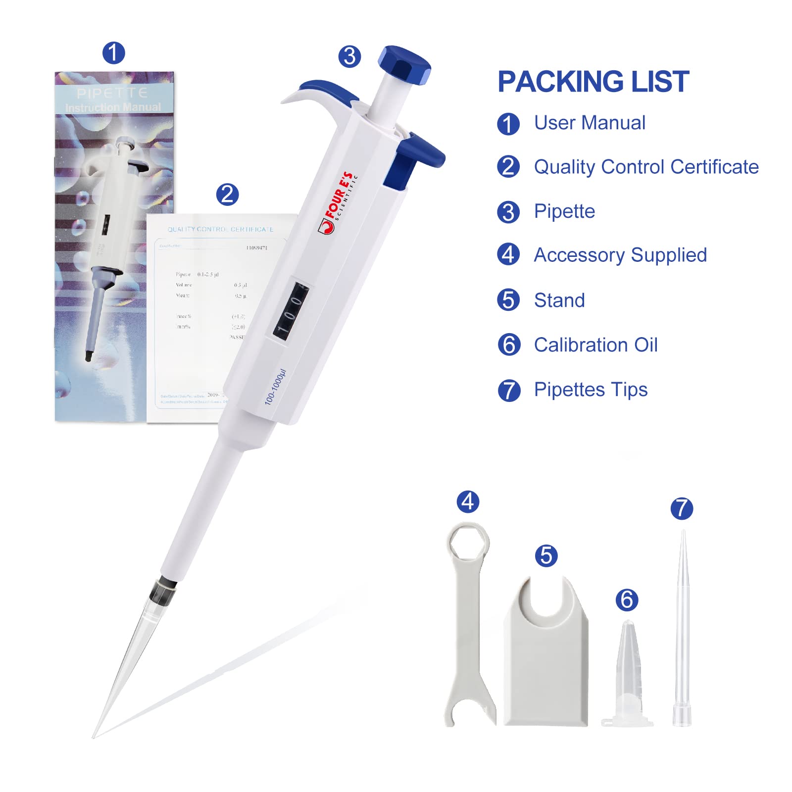 Snapklik.com : 1000uL Micropipette, Four Es Scientific Lab Single ...