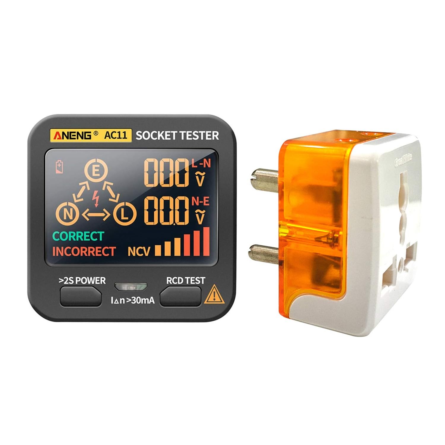 amiciSense RCD Socket Tester, Large LCD with Live Voltage and Leakage ...