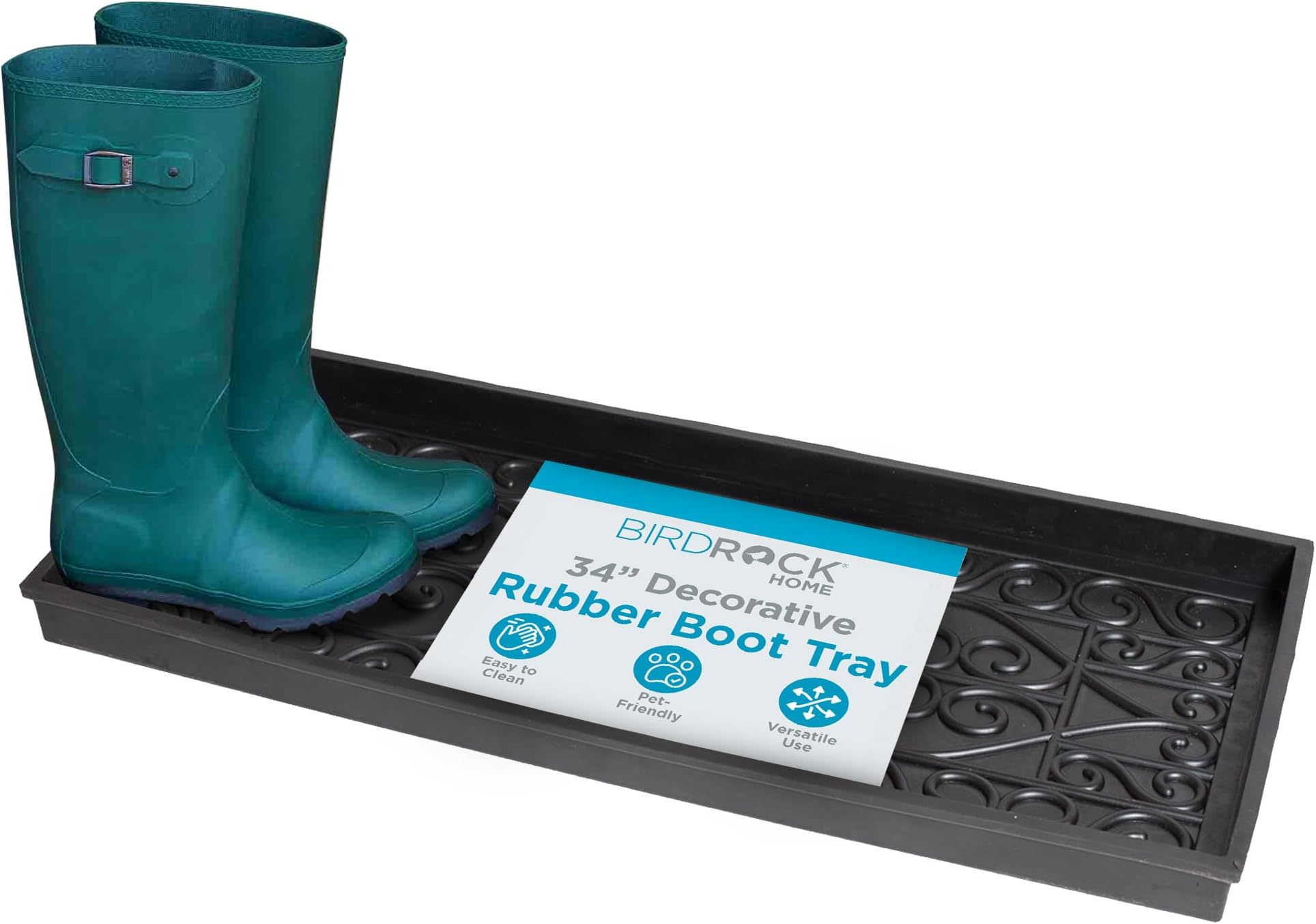 Amazon.com: Achla Designs Scrollwork Rubber Boot Tray, Black, 24 inch L ...