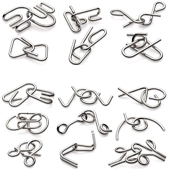 TOYSM 16 in 1 Stainless Steel Metal Wire Classic IQ Puzzle Perplexing ...