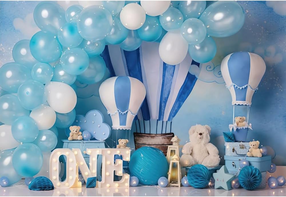 Amazon.com : Baby Boy First Birthday Backdrop Blue One Year Old ...