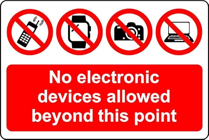 No electronic devices beyond this point Safety sign - 1mm Plastic sign ...