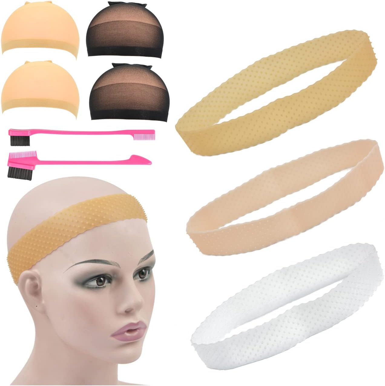 3 Pcs Silicone Wig Grip Band Non-slip Elastic Headband and 4 Pcs Wig ...