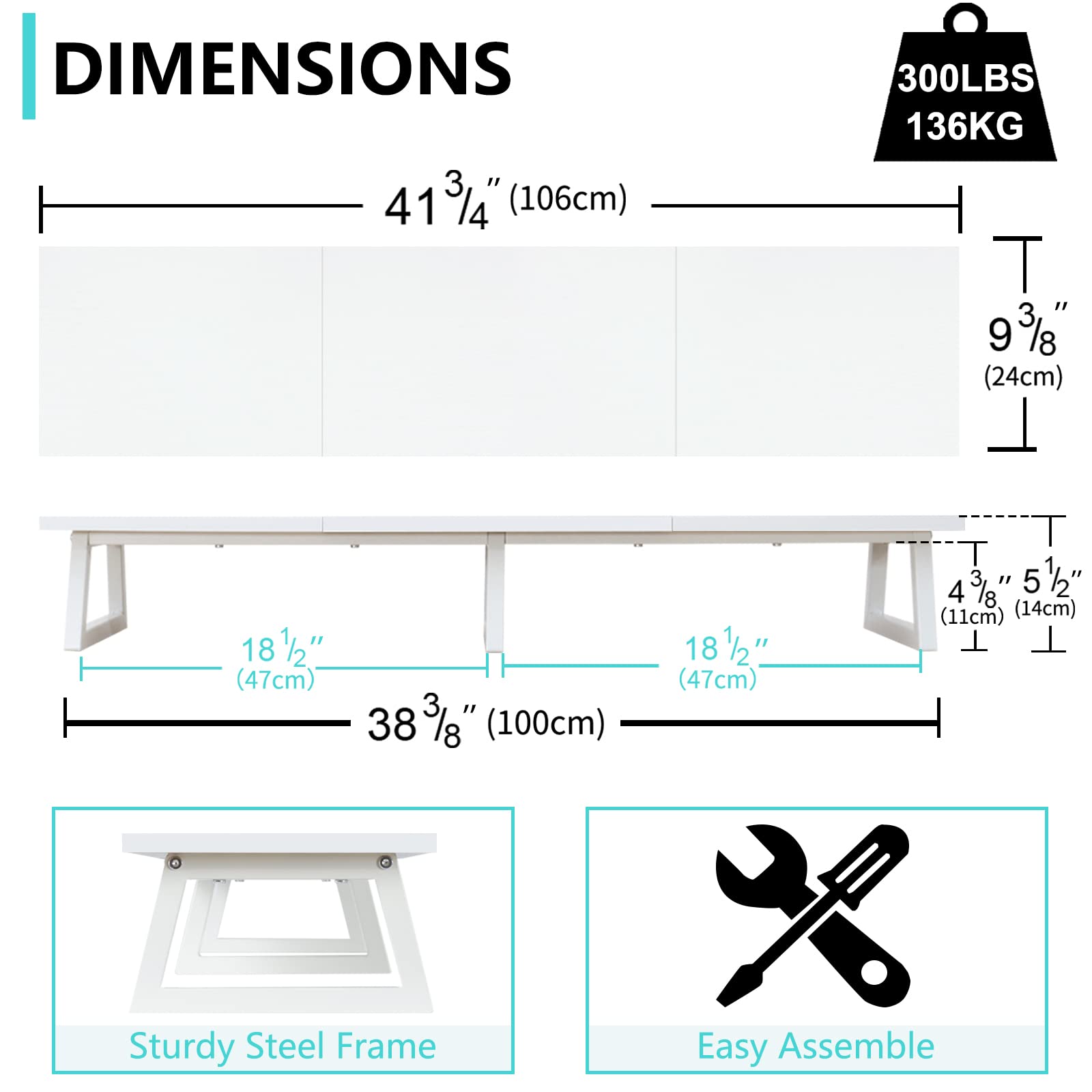 Snapklik.com : White Dual Monitor Stand 42 Inch Long Monitor Riser Wood ...