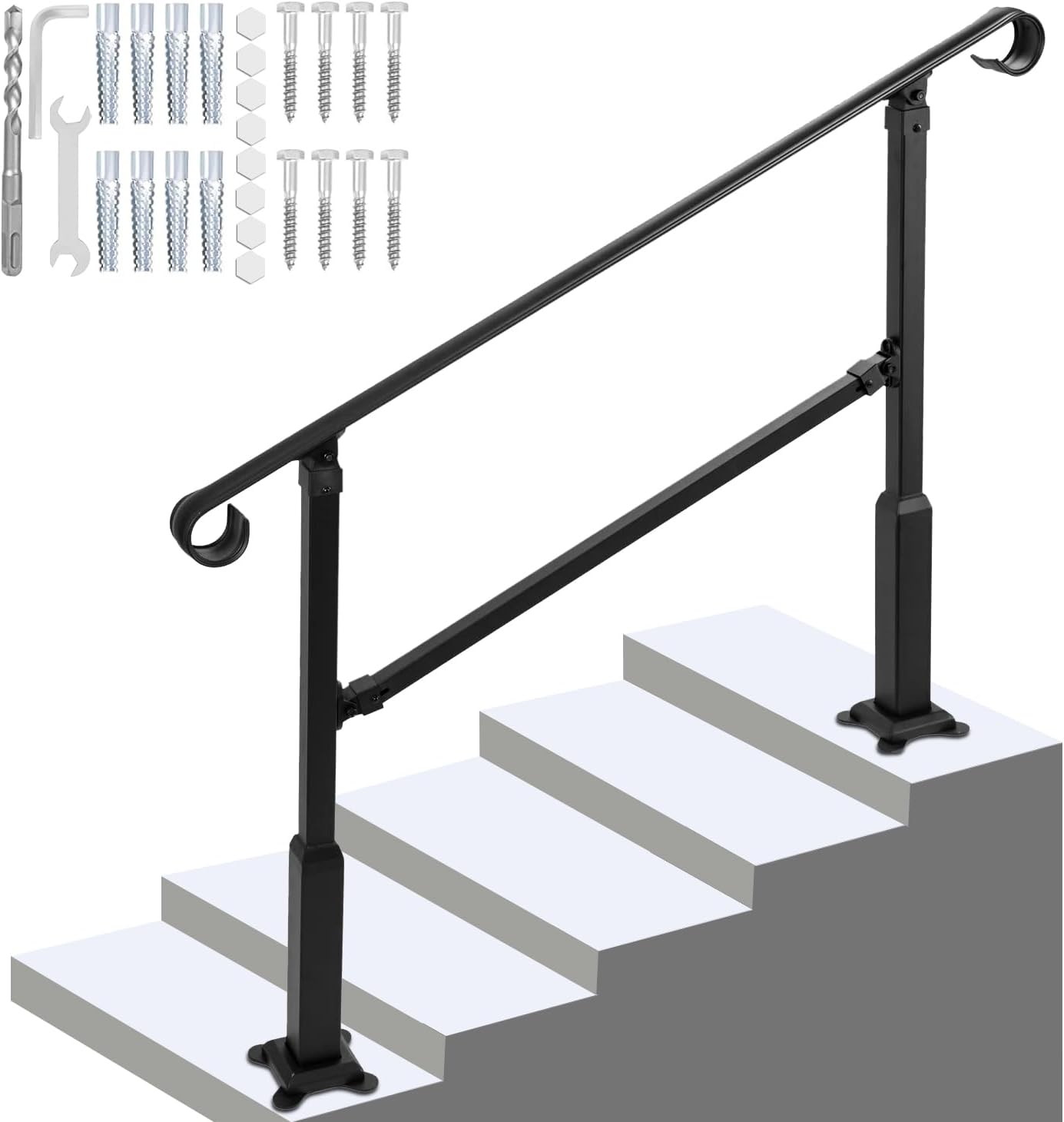 Handrail for Outdoor Steps 5 Ft Wrought Iron Step Handrail fit 1-3 ...