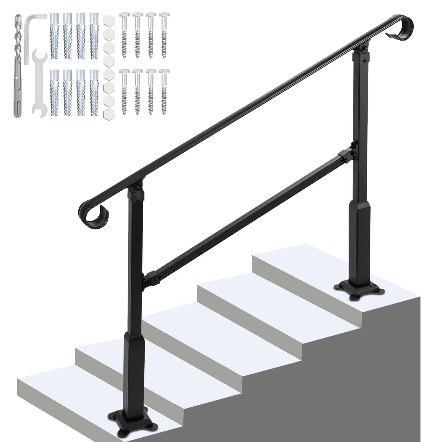 Handrail for Outdoor Steps 5 Ft Wrought Iron Step Handrail fit 1-3 ...