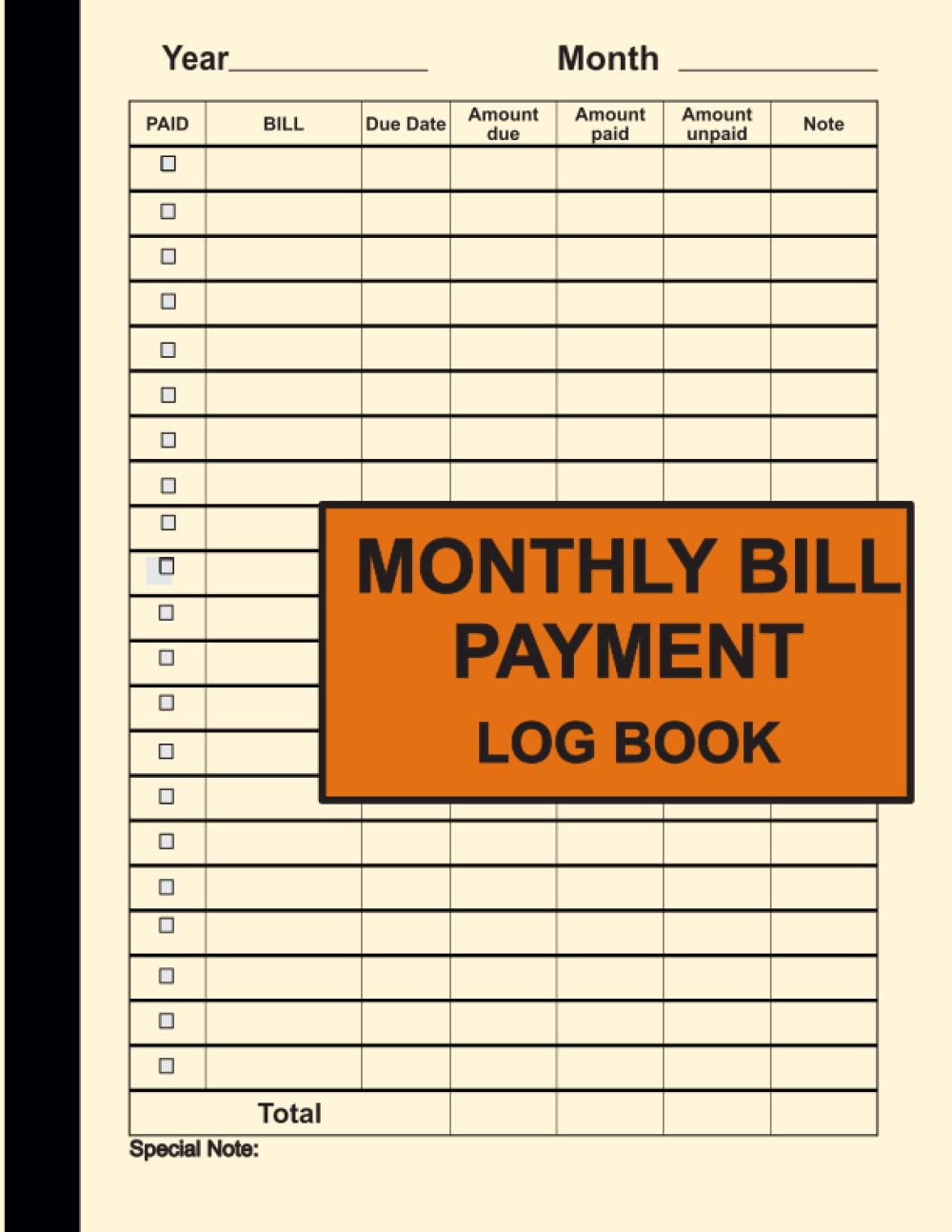 Monthly Bill Payment Log Book: Monthly bill planner and Organizer ...